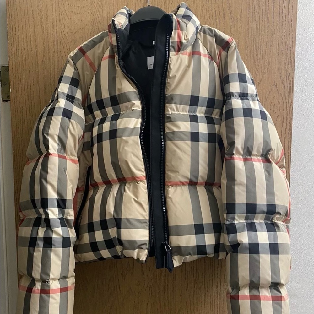 New Cropped Check Puffer Colour: Archive Beige Coat L… - Gem